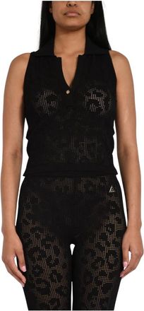 Akep Femme, Tops, Noir, Taille: 38 FR Polo en maille ajour&eacute;e