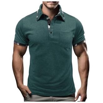 Generic Polo pour homme Patchwork europ&eacute;en Bouton Revers Hommes D&eacute;contract&eacute; Tendance Business Chemise &agrave; manches courtes ample et confortable, vert, 3XL