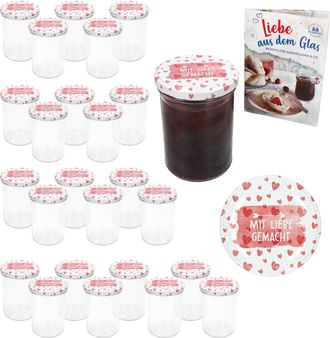 MamboCat 25er Set Sturzglas 435 ml mit to 82 Schraub-Deckel Mit Liebe gemacht I Einmachgläser + Diamant-Zucker-Rezept-Heft I Vorratsgläser einkochen & konservi