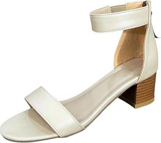 Generic Sandales &agrave; talon &eacute;pais de couleur unie - Sandales romaines r&eacute;glables avec sangle de cheville - Sandales montantes avec fermeture &eacute;clair - Chaussures e