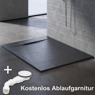Sonni Duschwannen 140x90cm Flach Duschtasse hochwertige f&uuml;r Duschkabine Badezimmer smc Schwarz 32mm Schiefer-Textur