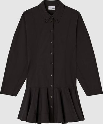 Ganni Robe Courte Stretch Cotton Buttoned Noir