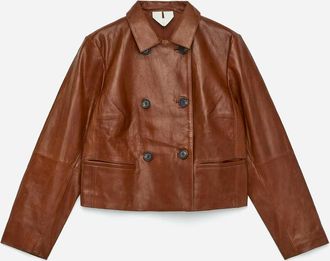 Arket Zweireihige Lederjacke -Braun