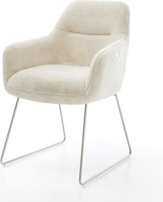 DELIFE Esszimmerstuhl Pejo-Flex Pl&uuml;sch Creme-Wei&szlig; Kufengestell Edelstahl Taschenfederkern, Esszimmerst&uuml;hle