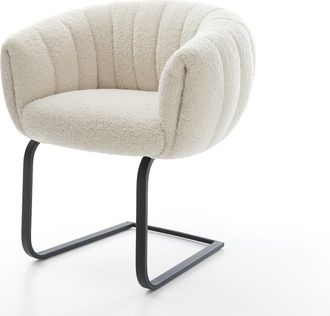 DELIFE Freischwinger Jada-Flex Teddystoff Beige Freischwinger flach Schwarz Taschenfederkern, Esszimmerst&uuml;hle