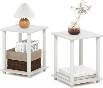 Furinno Simplistic Sofatisch, Couchtisch, Beistelltisch, mit 2 Ebenen, 2-er Set, Weiß/Weiß