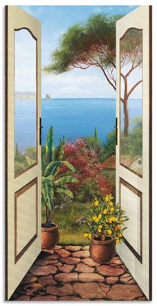 Artland ARTland Wanddeko Wandbild Alu Verbundplatte für Innen & Outdoor Bild 50x100 cm Fensterblick Garten Meer Landschaft Küste Natur Meerblick D4NO