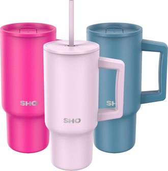 Sho XL Tumbler - Isolierte wiederverwendbare Wasserflasche aus Edelstahl f&uuml;r Eiskaffee, Reisebecher mit Griff, Strohhalm-Deckel und Schieberdeckel, 900 ml