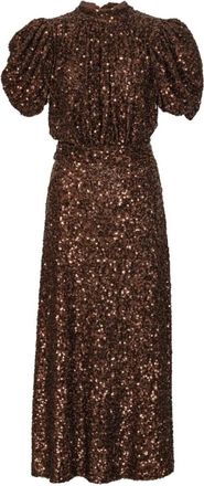 Rotate Rotate Birger Christensen, Femme, Robes, Brun, Taille: 38 FR Sequin Midi Puff Dress