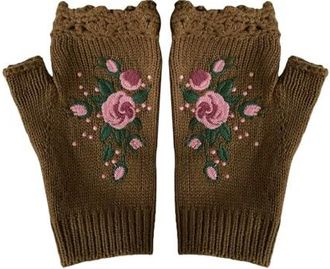 Generic Gants mitaines avec poche 2023 - Gants brodés à la main - Gants tricotés pour femme - Gants à fleurs brodés - Mitaines tricotées à la main pour femme 