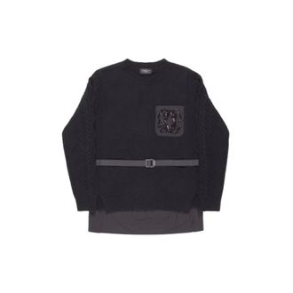 Nenette Femme, Pulls, Noir, Taille: 40 FR Pull ras du cou avec sangle en nylon