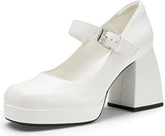 Dream Pairs Escarpins Femme Talon Haut Mary Jane à Bout Carré Style Y2K avec Plateforme Confort Chaussures Lolita,Size 37,Blanc-PU,SDPU2331W