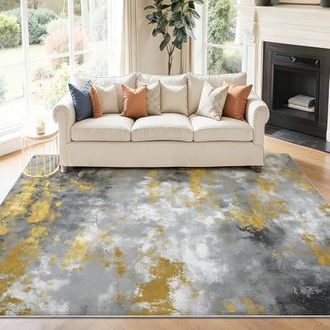 Generic Tapis &agrave; Motif Rayures R&eacute;tro Abstraites Grand Antid&eacute;rapant &agrave; Poils Courts Doux Chambre Poil Ras de Sol Gris Blanc, 140 x 200 cm