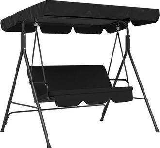 OUTSUNNY Balancelle de jardin 3 places toit r&eacute;glable coussins assise dossier acier polyester noir