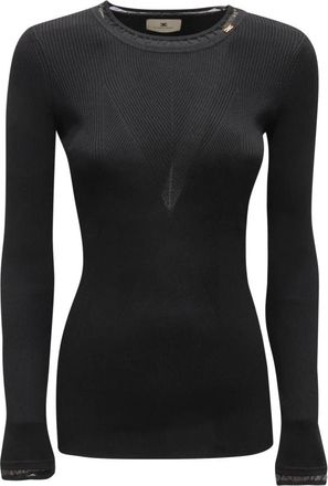 Elisabetta Franchi Femme, Pulls, Noir, Taille: 40 FR Pull c&ocirc;tel&eacute; avec logo bijou