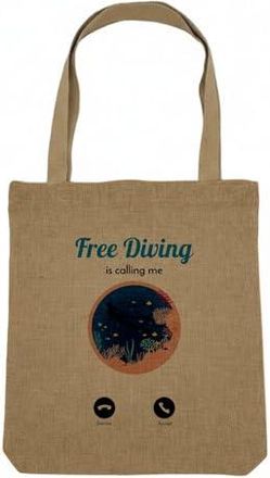Fabulous Sac Shopping Tote Bag Aspect Lin - Free Diving Is Calling Me Scuba Diving - Sac de Courses Toile Epaisse 360g Beige Naturel Cabas Port&eacute; Epaule Solide 