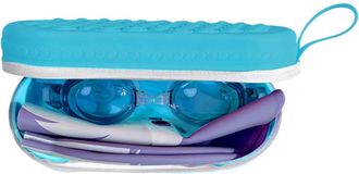 Generico Etui f&uuml;r Schwimmbrillen, Etui f&uuml;r Schwimmbrille, Silikon, sto&szlig;fest, mit Kordelzug, Etui mit Rei&szlig;verschluss f&uuml;r Brille, Aufbewahrungstasche, blau, Cons