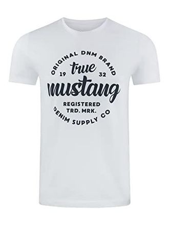 Mustang Jeans T-shirt dété pour homme - Coupe droite - Col rond - Manches courtes - Avec logo imprimé - En coton - Noir, blanc, bleu, gris, vert - Tailles S, M, L, 