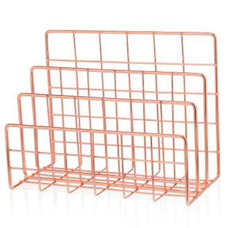 Hemobllo UKCOCO Zeitschriftenst&auml;nder und Briefsortierer aus Metall 3 Fach Kleiner Schreibtisch Organizer in Ros&eacute;gold f&uuml;r Homeoffice und B&uuml;ro Multifunktionale A