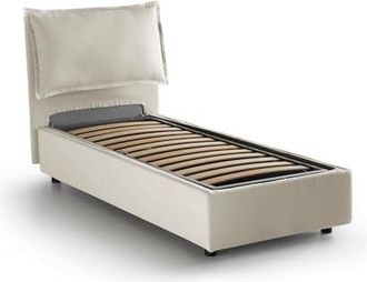 Talamo Italia Vanessa Einzelbett, Bettkasten mit Stoffbezug, 100 % Made in Italy, Öffnung vorne, geeignet für Matratze 80x190 cm, Beige