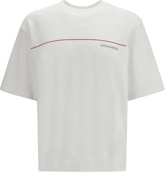 Dsquared2 Homme, Tops, Blanc, Taille: XL Cotton Crew Neck T-Shirt