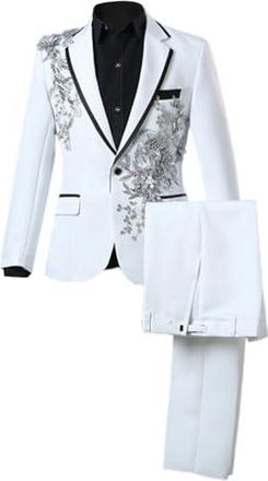 Generic Costumes brod&eacute;s de luxe pour homme 2 pi&egrave;ces 1 bouton blazer veste pantalon mariage &eacute;l&eacute;gant imprim&eacute; costume pour homme, blanc, 3XL