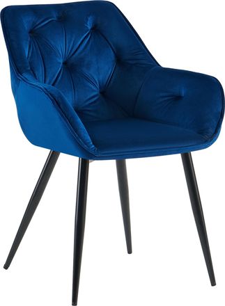 Clp Esszimmerstuhl Cassis Samtbezug I Gesteppter Polsterstuhl mit R&uuml;ckenlehne I Stabiler K&uuml;chenstuhl mit Bodenschonern, Farbe:blau, Material:Samt