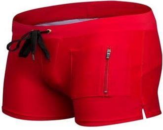 Generic HUIWDP Maillot de bain pour homme avec poche zipp&eacute;e et doublure en maille, Rouge, L