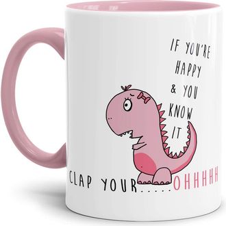 Tassendruck Dino-Tasse Tea-Rex Geschenk-Artikel/Liebes-Tasse/Witzig/Paar/Liebe/Kaffeetasse/Teetasse/Dino-Saurier/Innen & Henkel Rosa