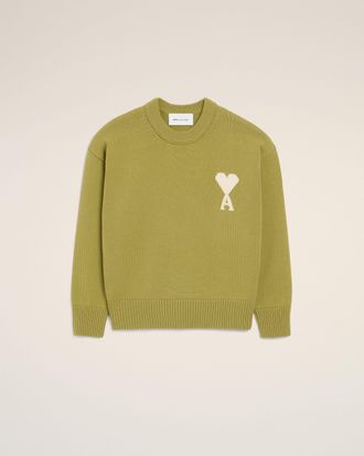 Ami Pull Vert Col Rond Ami De Coeur en Laine Et Coton Matcha & ecru - XXL - Unisex
