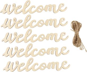 BESPORTBLE Holz willkommensschild mit H&auml;ngenden Seilen T&uuml;rdekoration f&uuml;r Zuhause Bar Hochzeit und Gesch&auml;ft Rustikale Haust&uuml;r Plakette aus Holz Einfach Aufzuh&auml;nge
