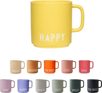DESIGN LETTERS Kaffeetassen Gelb HAPPY | Weihnachtsdeko, Weihnachten, Weihnachtsgeschenke Kleinigkeiten | Kaffeebecher Porzellan | Weihnachtsgeschenke f&uuml;r Frauen, M&auml;