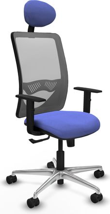 Piqueras y Crespo Blauer PC-Stuhl Zulema mit 1D-Armlehnen, h&ouml;henverstellbarer Lendenwirbelst&uuml;tze und festem Kopfteil, ausgestattet mit Sincro 3 Positionen und Schneides