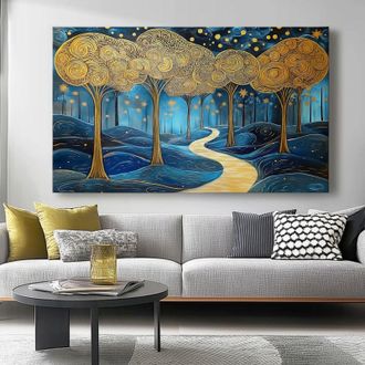 Generic Leinwand Bilder 100L x40B cm Wanddeko Wohnzimmer Aesthetic Room Decor Deko Ölgemälde, Baum, Fantasie, Nachtszene Zimmer Wandbilder Modern Bild auf Lei
