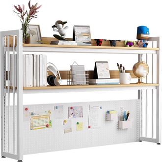 Generic Small Desk Organizer Shelf Hutch 2-Tier Display Rack Save Space Dorm Room Desktop Bookshelf 39in Height Strong Load-Bearing for Office Home(160cm)