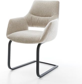 DELIFE Freischwinger Yago-Flex mit Armlehnen Webstoff Soft Beige Freischwinger flach Schwarz Taschenfederkern, Esszimmerst&uuml;hle