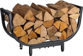 Relaxdays Kaminholzregal, Metall, HxBxT: 35 x 65 x 21 cm, Kaminholzhalter innen, geschwungener Kaminholzkorb, schwarz
