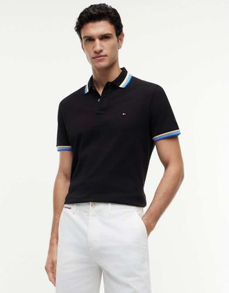 Tommy Hilfiger Regular-Fit-Polohemd in Schwarz mit Zierstreifen