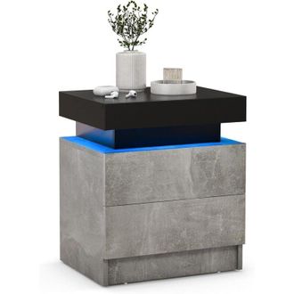 Costway Table de Chevet avec Éclairage led 20 Couleurs, Table de Nuit 2 Tiroirs en Texture Marbre, Chevet de Lit pour Chambre, Salon, Table dAppoint Noir