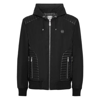 Philipp Plein Nylon Kapuzenjacke LS mit Leder-Eins&auml;tzen - - Jackets - Herren - Schwarzk - M
