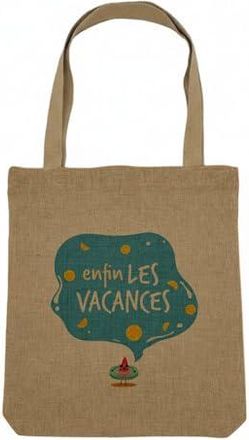 Fabulous Sac Shopping Tote Bag Aspect Lin - Enfin Les Vacances &Eacute;t&eacute; Plage mer Bou&eacute;e Soleil - Sac de Courses Toile Epaisse 360g Beige Naturel Cabas Port&eacute; Epaule 