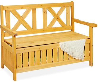 Relaxdays Relaxdays - Banc de jardin avec rangement, deux places, hlp 85 x 115 x 60 cm, bois de sapin, siège avec dossier, nature