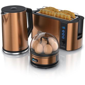 Arendo Wasserkocher mit Toaster und Eierkocher set Edelstahl Kupfer Wasserkocher 1,5L 40&deg; - 100&deg;C, Toaster 4 Scheiben LED-Display 6 Br&auml;unungsgrade - Arendo