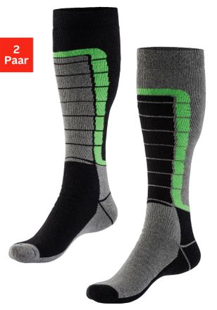 H.I.S Skistr&uuml;mpfe H.I.S, Herren, Gr. 47-48, schwarz (1x schwarz, 1x grau meliert), Baumwollmischung, Colorblocking, gemustert, elastisch, Socken, mit weiche