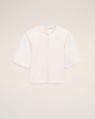 Ami Top Ajust&eacute; Blanc Manches Courtes en Coton Blanc - 34 - Femme