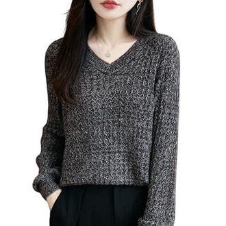 Generic Pull Femme Hiver Pull Col V Femme 100% Laine Et Cachemire Manches Longues Grosse Maille Pull D&eacute;contract&eacute; Chaud Et &Eacute;pais Id&eacute;al pour lhiver Et LAutomne 