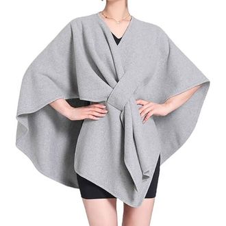 Generic Châle drapé en polaire, châle couverture en polaire 2026 automne hiver pour femmes, couleur unie, châle, poncho ouvert sur le devant, gris clair, Tail