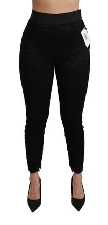 Dolce & Gabbana Womens Black Lace Skinny High Waist Cotton Pants Viscose Polyamide