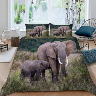 Generic Elefanten Bettw&auml;sche 140x200 3D Drucken Graslandtiere Bettw&auml;sche-Sets Weiche Kuschelig Mikrofaser Bettbezug mit 2 Kissenbez&uuml;ge 80x80 cm mit Rei&szlig;versch