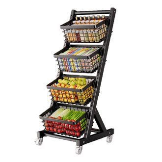 Generic Multifunktionales Snack-Regal und K&uuml;chenorganizer mit Aufbewahrungsk&ouml;rben, Obst- und Gem&uuml;sest&auml;nder, Schwarz, 38 x 40 x 112,5 cm, ideal f&uuml;r L&ouml;sungen vo
